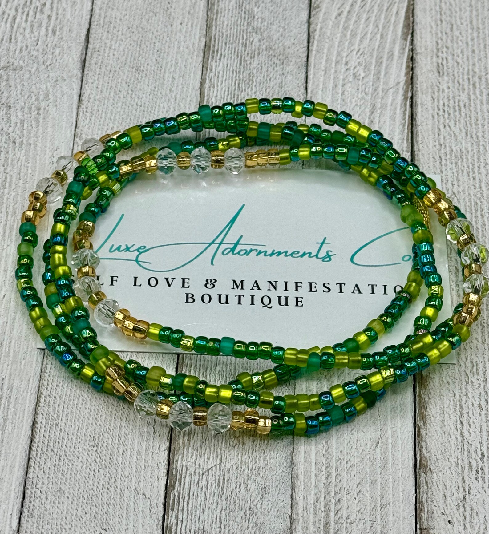 Green & Gold Waist Beads Set(3) W/glowing Butterflies - Money ...