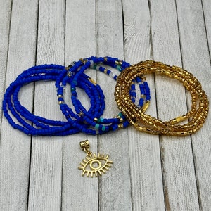 NEW!! Evil Eye Waist Bead Set - Waist Beads - Blue and Gold Mixed ...