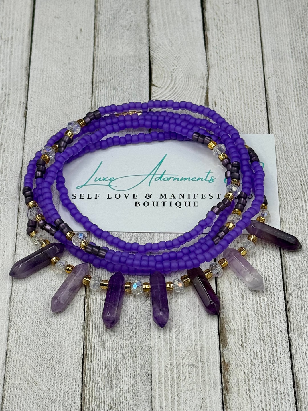 Crown Chakra Waist Beads Set - Purple Waist Bead Chain - Stretch Body ...