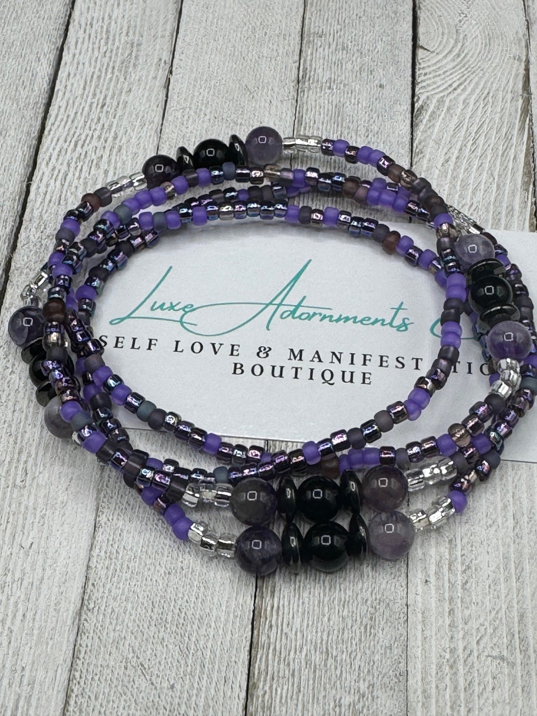 Genuine Amethyst Healing Waist Beads Set W/hematite & Black Jasper ...