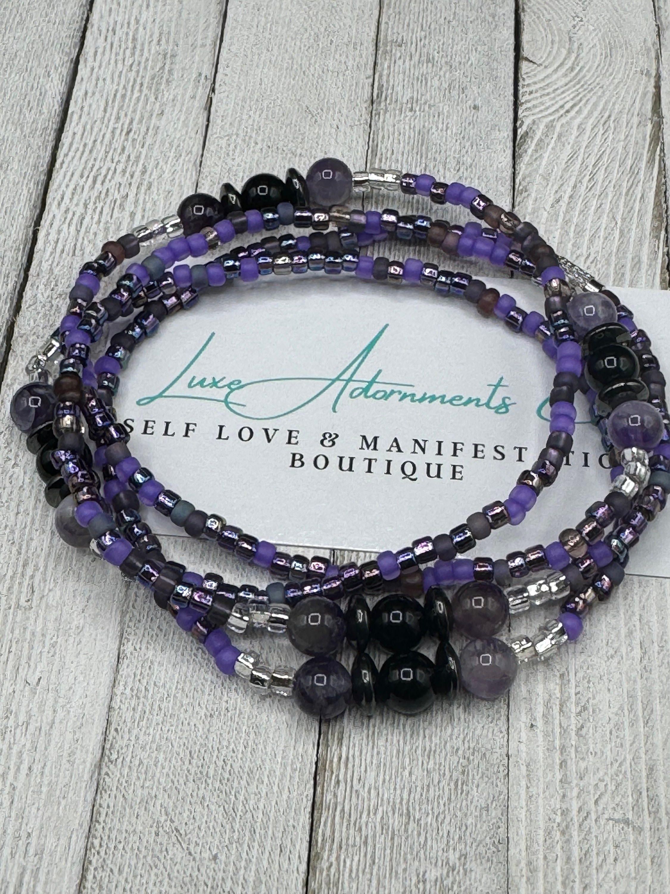 Genuine Amethyst Healing Waist Beads Set W/hematite & Black Jasper ...