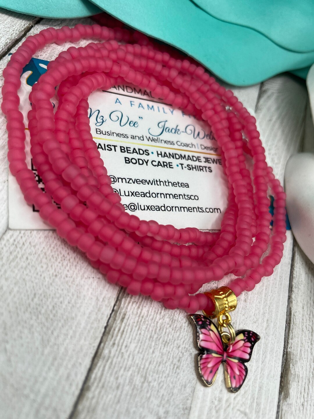 Pink Waist Beads W/ 'butterfly' Charm Belly Beads W/clasp Stretch Body ...