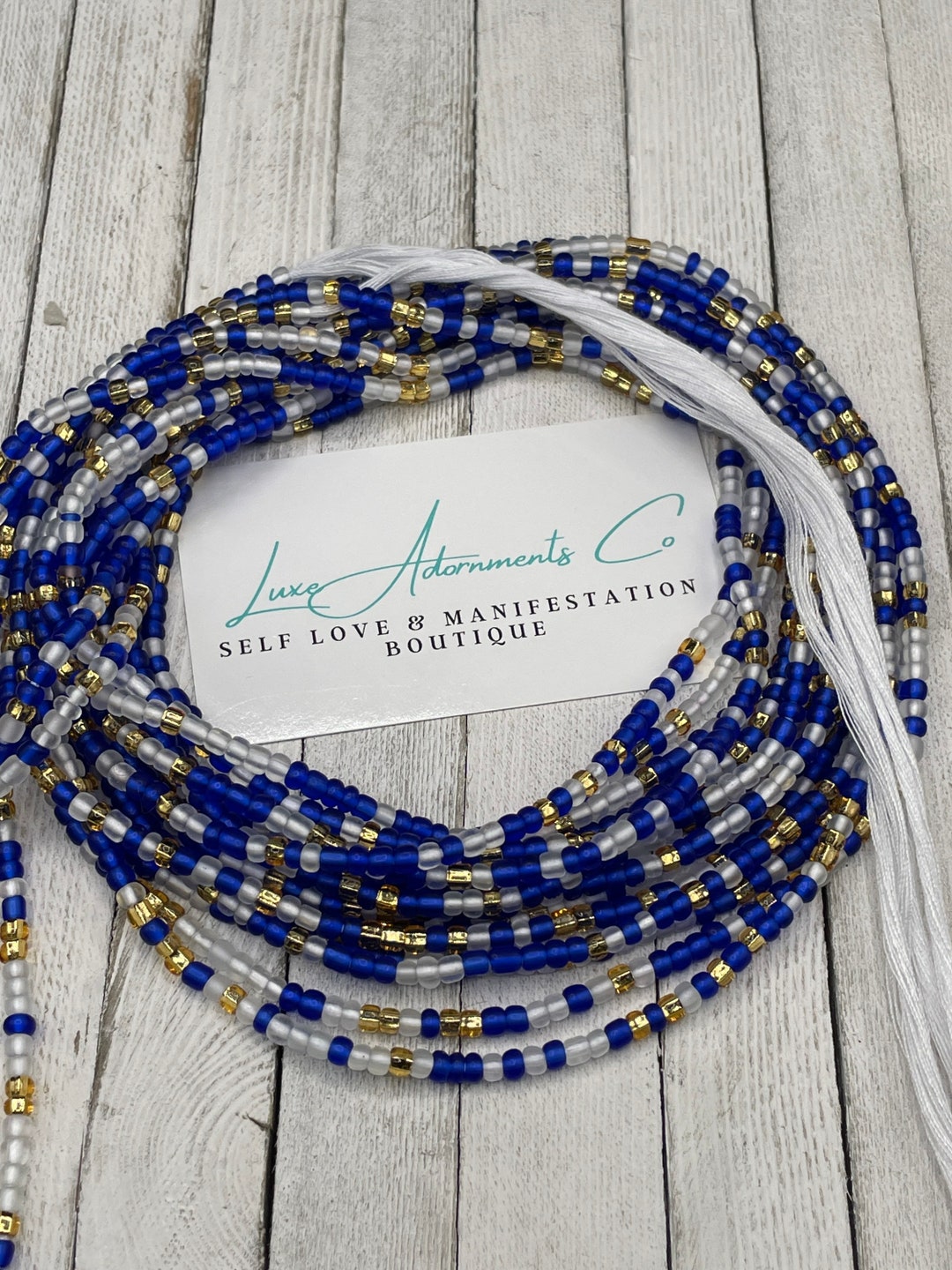 Waist Bead - Belly Chains - Blue Confetti - Matte Blue & Gold - BUY 3 ...