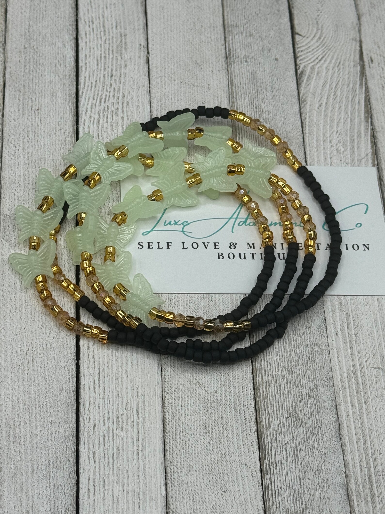 Black & Gold Waist Beads Set W/glowing Butterflies - Manifestation Body ...