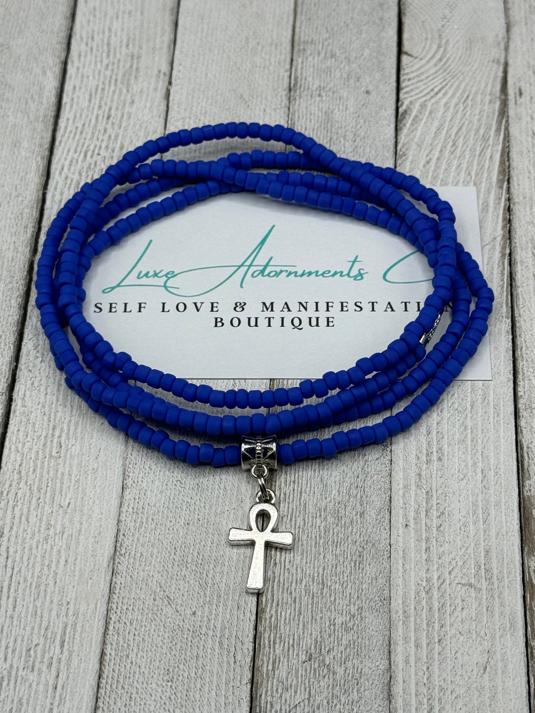 Blue Waist Beads W/silver Ankh Charm, Handmade to Order Belly Chain on ...