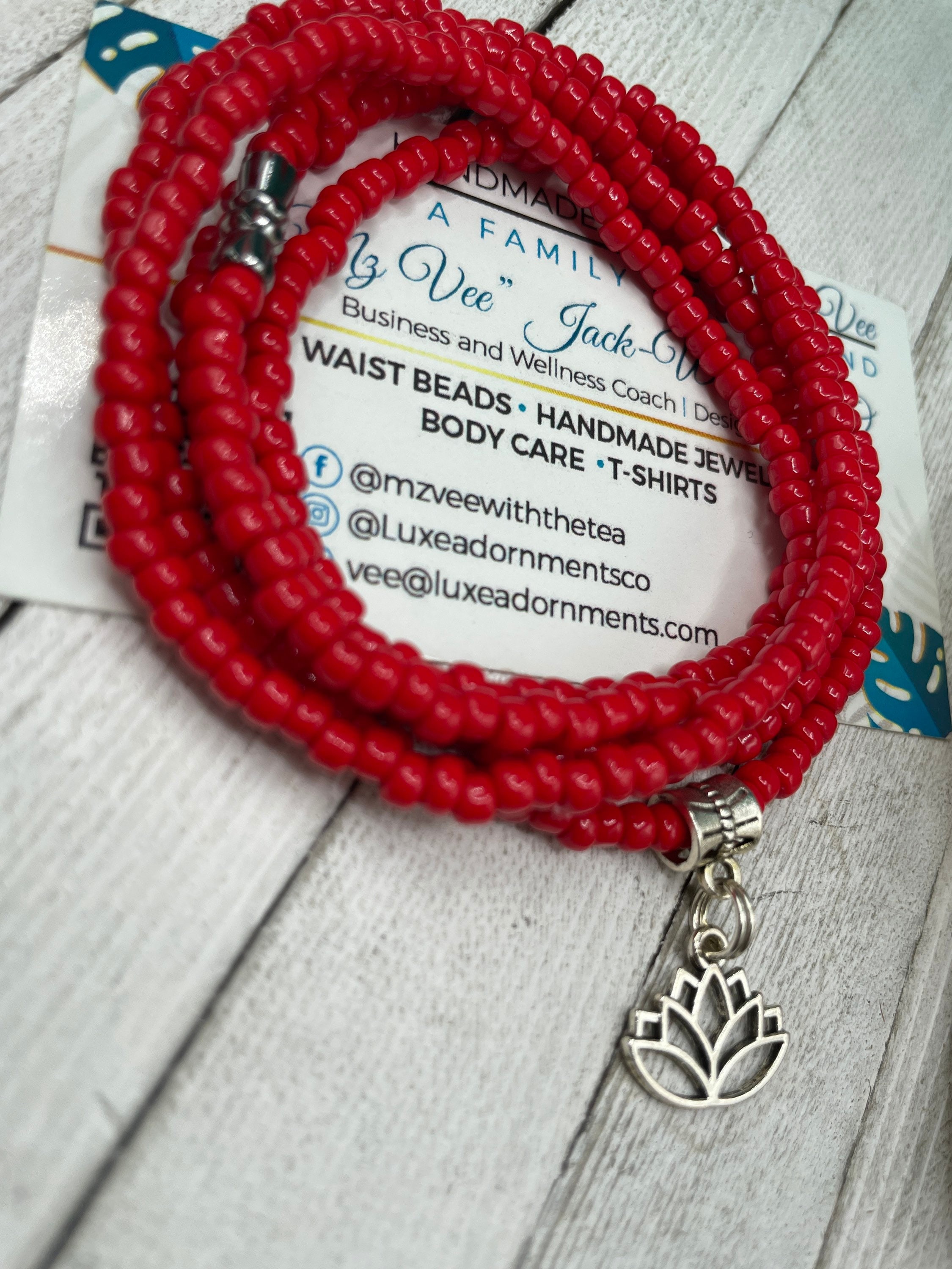 Red Waist Beads Multiple Charm Options Stretch With Clasp | Etsy