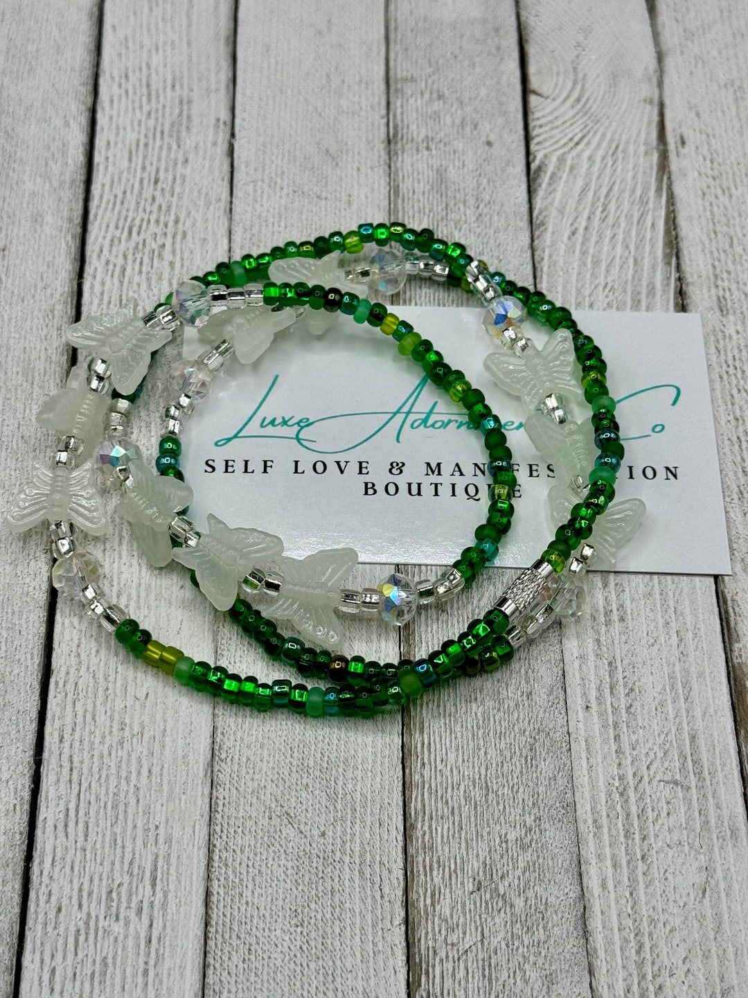 Green & Silver Waist Beads Set W/glowing Butterflies - Money ...