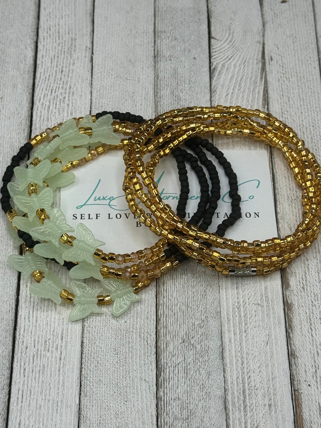 Black & Gold Waist Beads Set W/glowing Butterflies - Manifestation Body ...