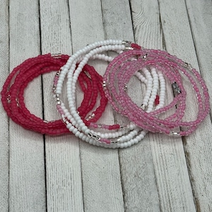 3 Waist Beads Set Stretch W/clasp Belly Chains Stack White Pink Silver ...