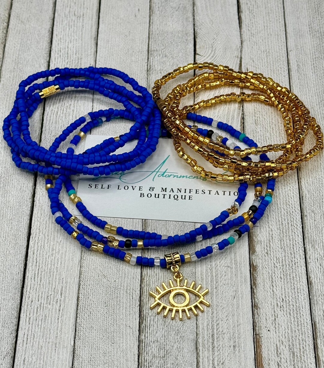 NEW!! Evil Eye Waist Beads Set - Blue and Gold Mixed Stretch Waistbead ...