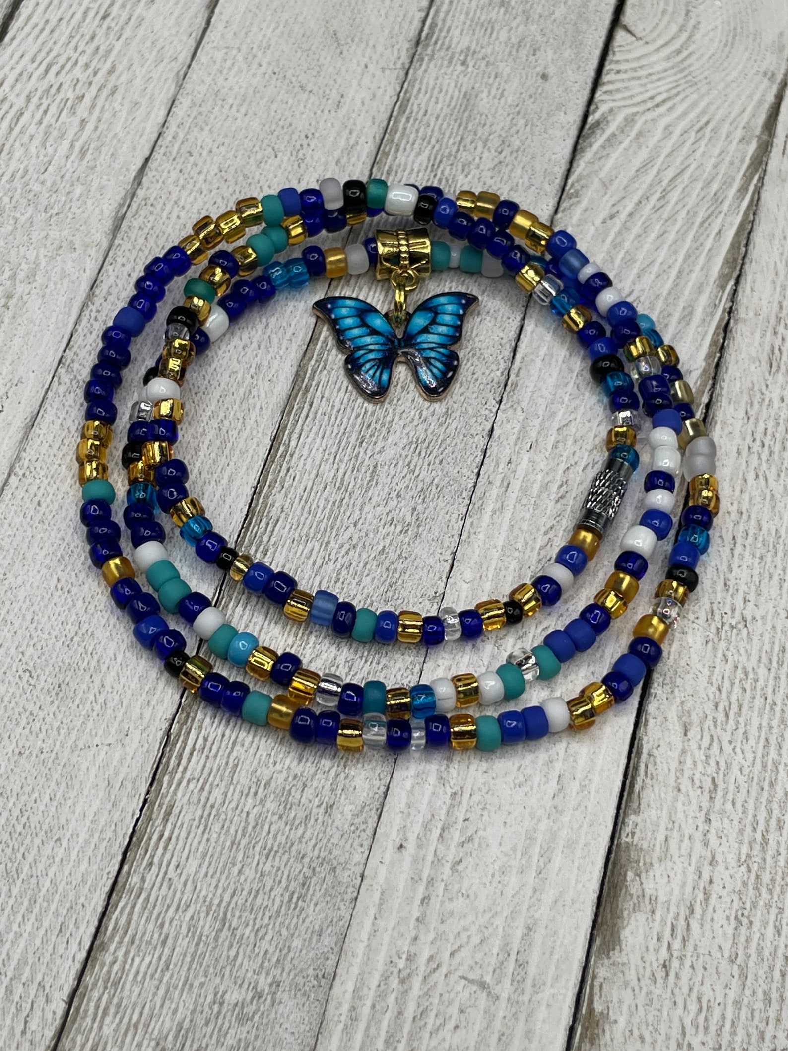 Indigo & Gold Waist Beads W/blue Butterfly or Hamsa Charm - Stretch ...