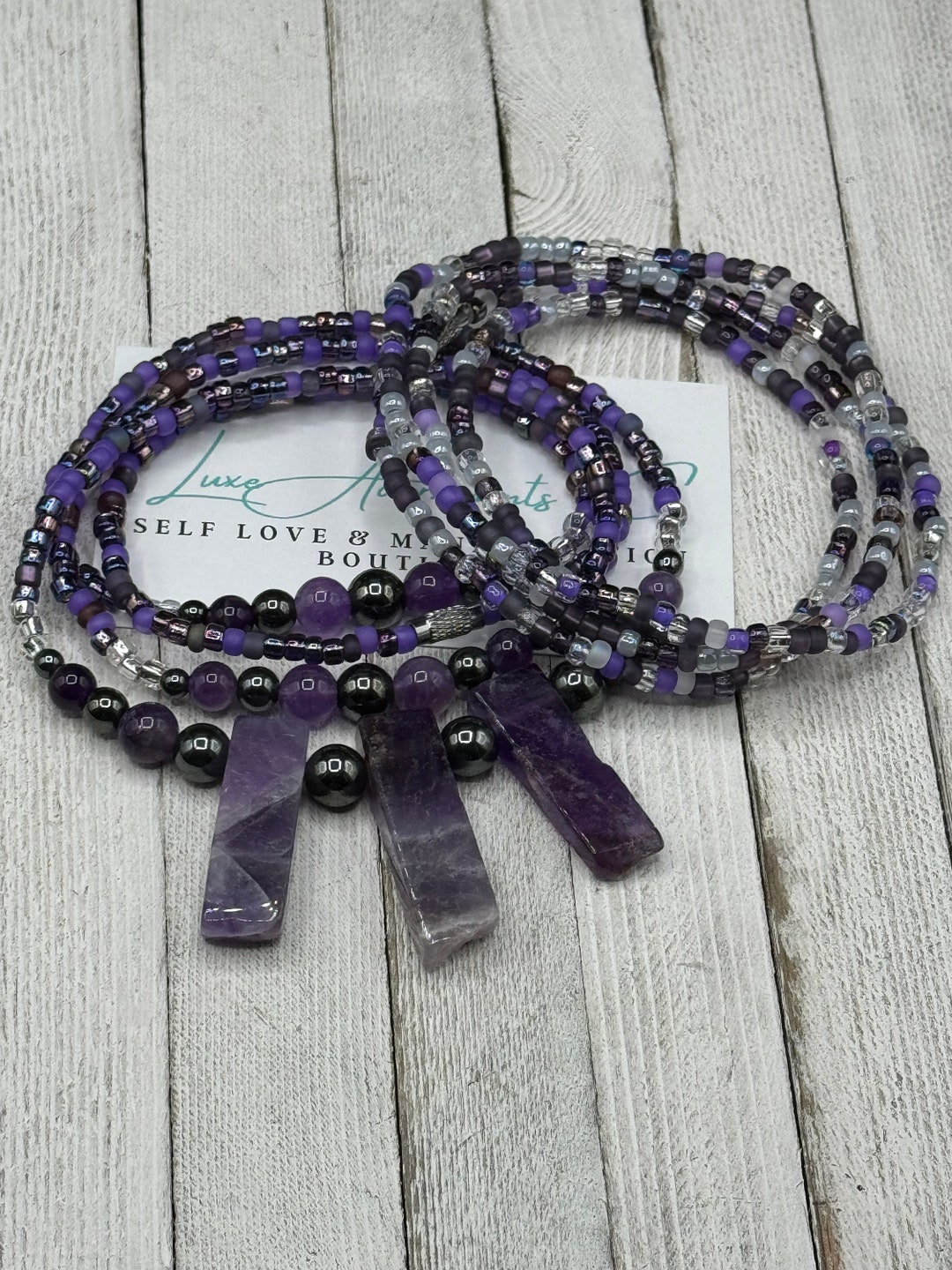 Genuine Amethyst Healing African Waist Beads Set W/hematite - Perfect ...