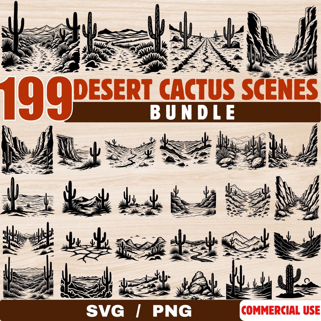 Desert Cactus Scenes Bundle SVG PNG DXF Cricut Laser Craft Art Instant ...