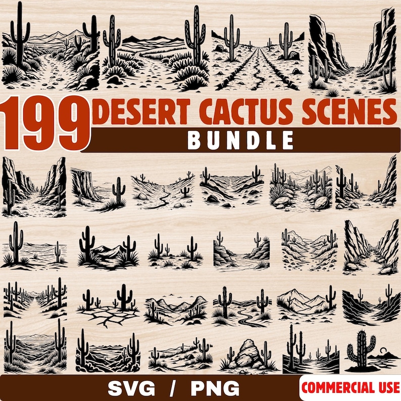 Desert Cactus Scenes Bundle SVG PNG DXF Cricut Laser Craft Art Instant ...