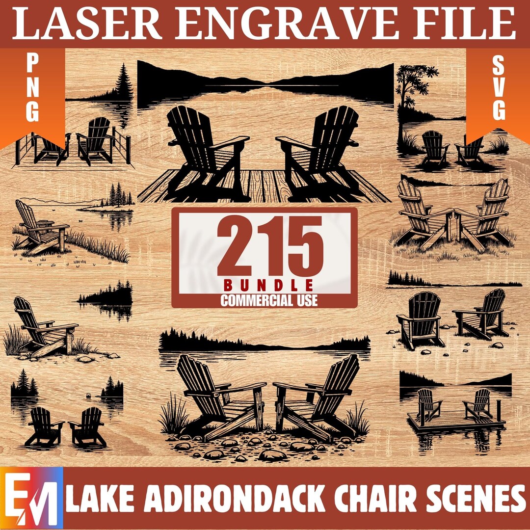 215 Lake Adirondack Chair Scenes Laser Engrave Files Bundle for CNC ...