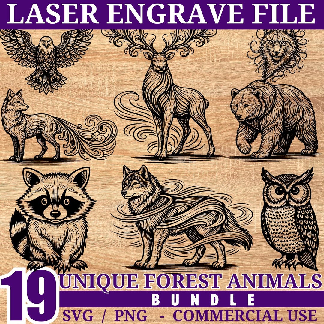Forest Animals Laser Engrave SVG Bundle, Wood Crafts (digital Download ...