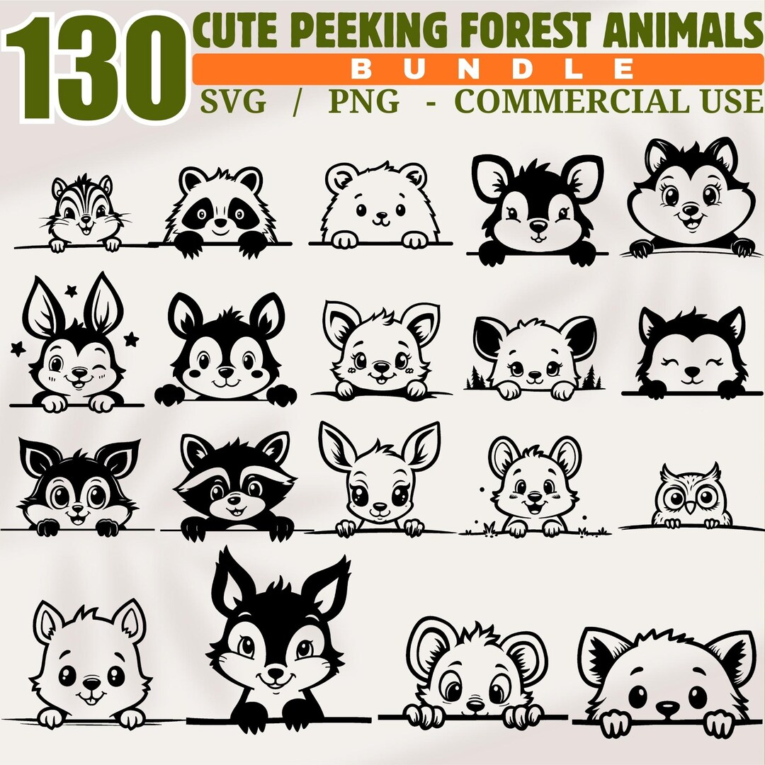 Cute Peeking Forest Animals Bundle SVG Designs for Cricut Crafts Laser ...
