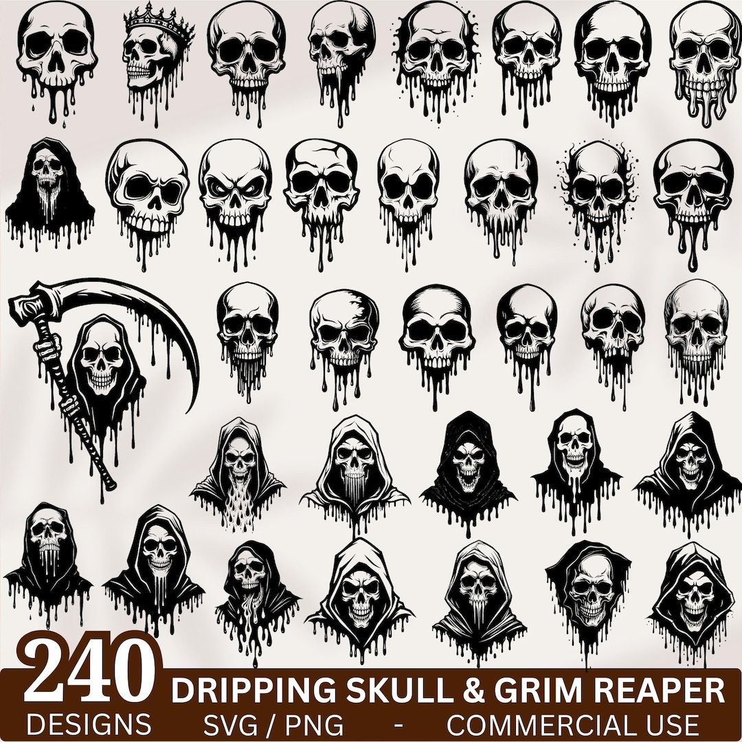 240 Dripping Skulls and Grim Reaper Bundles for Cricut & Laser Cutting ...