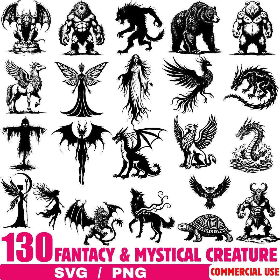 Fantasy Creatures & Mythical Beasts SVG Bundle - Instant Downloads - Etsy