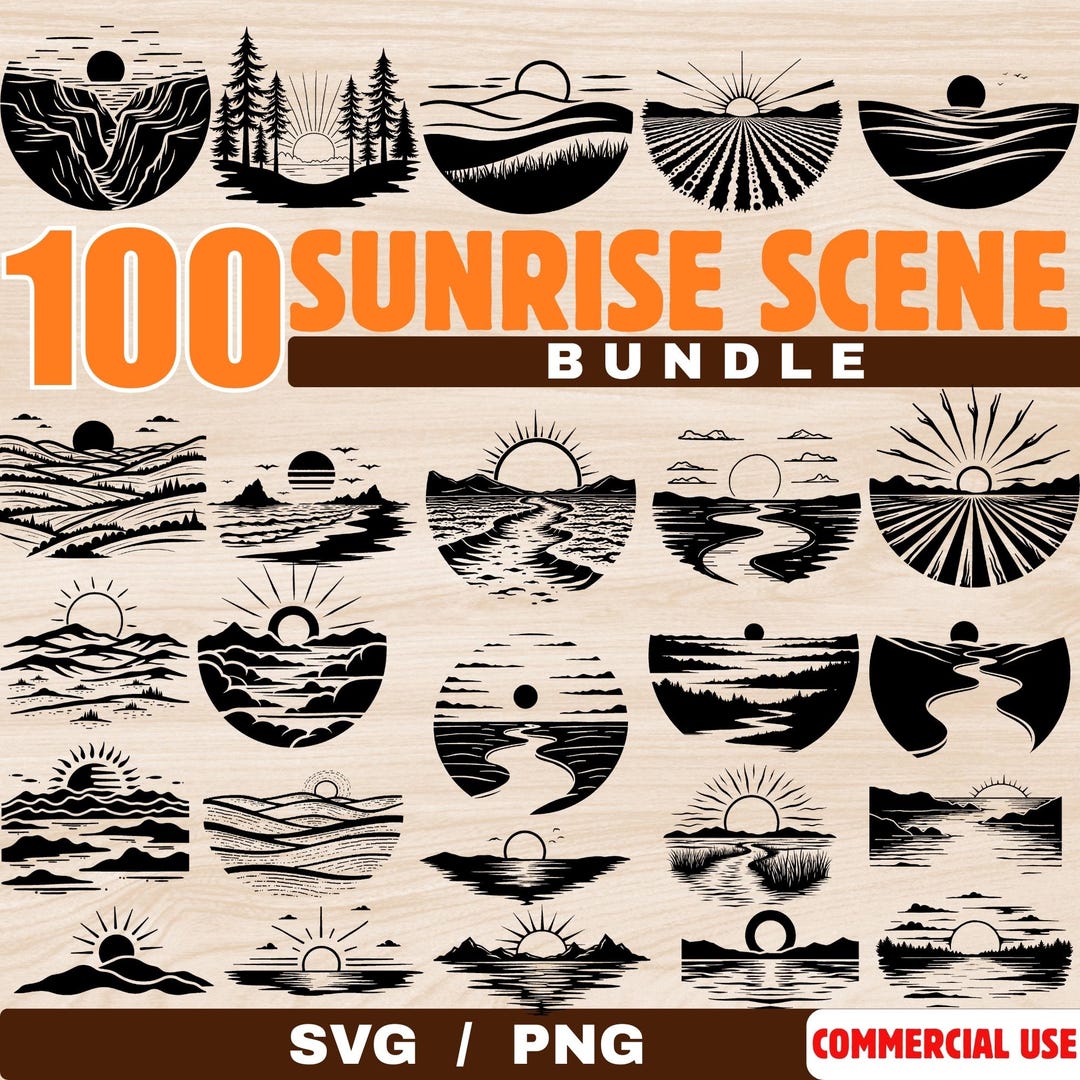 100 Sunrise Landscape Scenes Bundle Scenic Dawn Svg Art for Decor ...