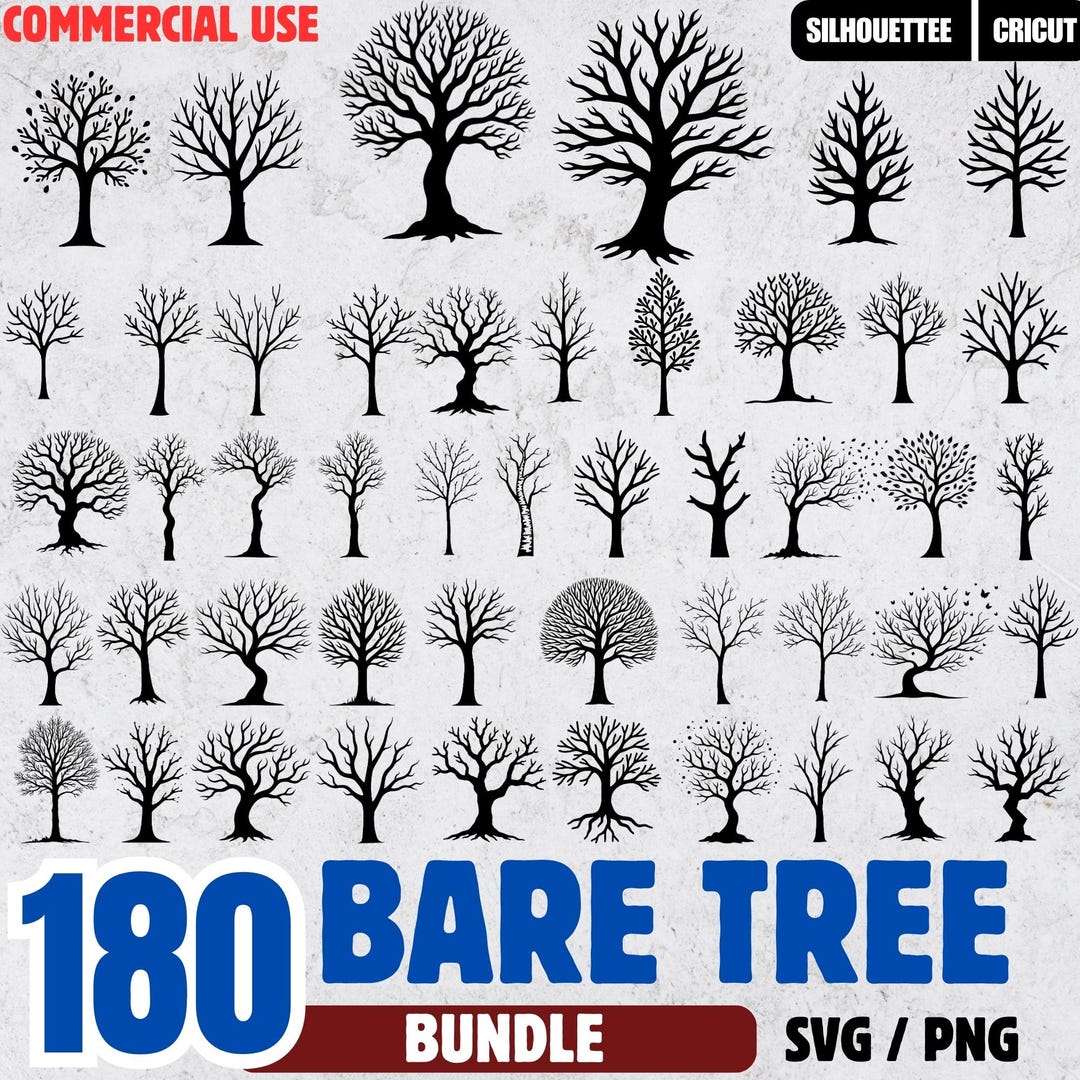Bare Tree Bundle Svg Png Pdf & Dxf Bundle for Cricut, Laser Cutting ...