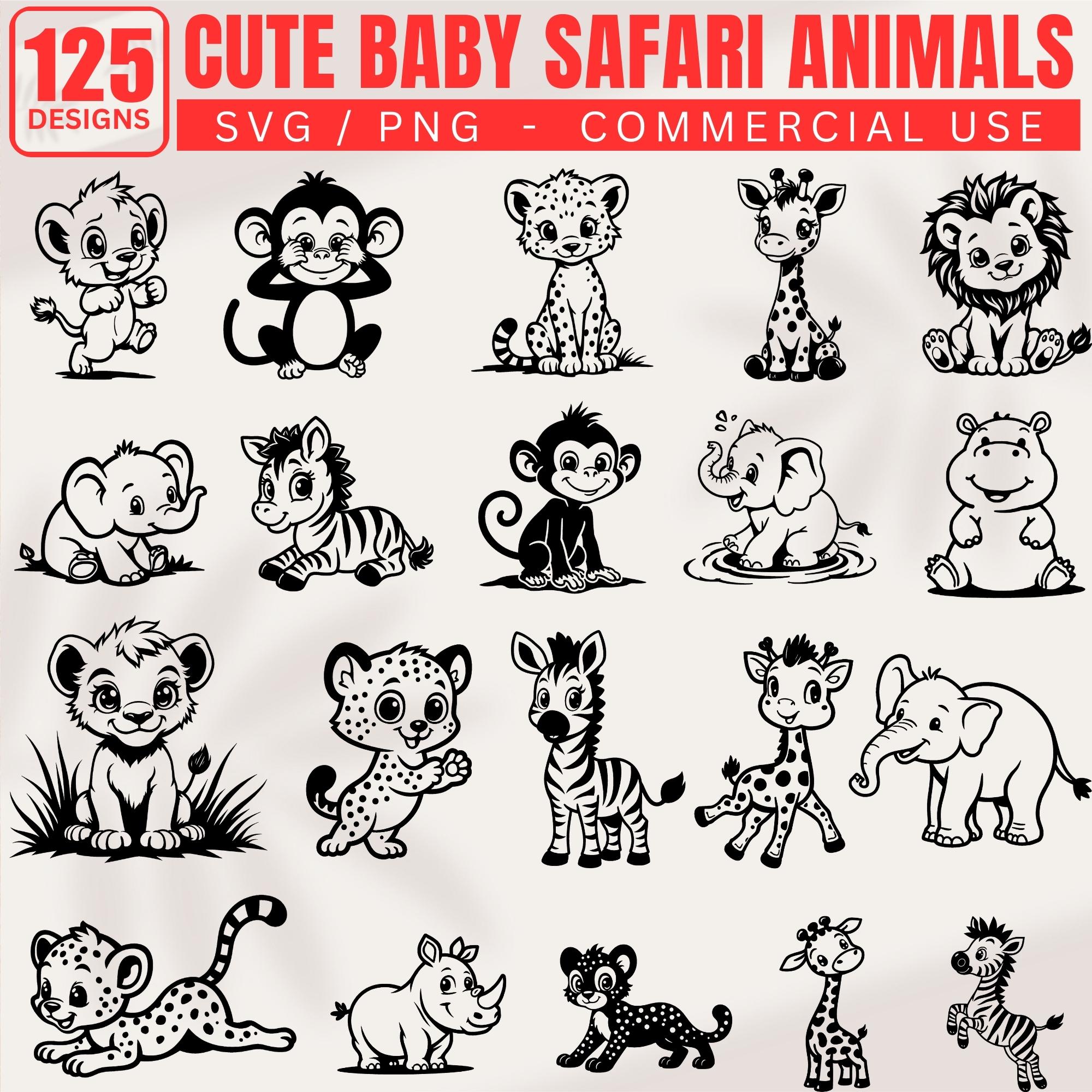 Cute Baby Safari Animals SVG Bundle - Adorable Jungle Animal Designs ...