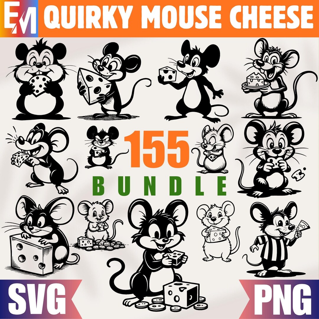 Quirky Mouse With Cheese SVG Funny Mouse SVG Bundle for Crafts and ...