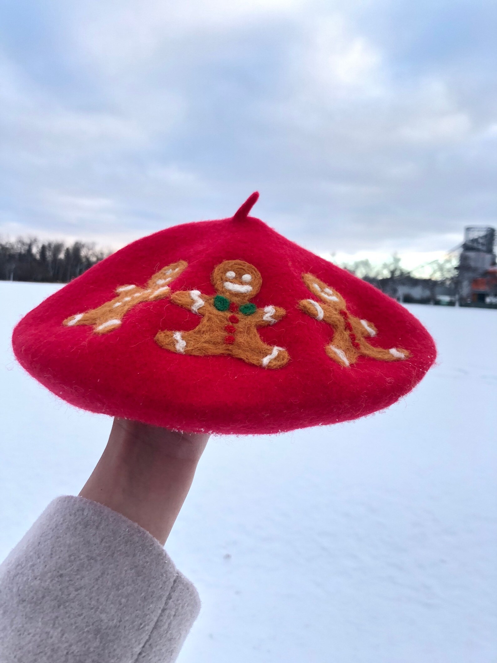Christmas Cute Wool Beret Hat, Ginger Bread Beret, Winter Hat, Red Hat ...