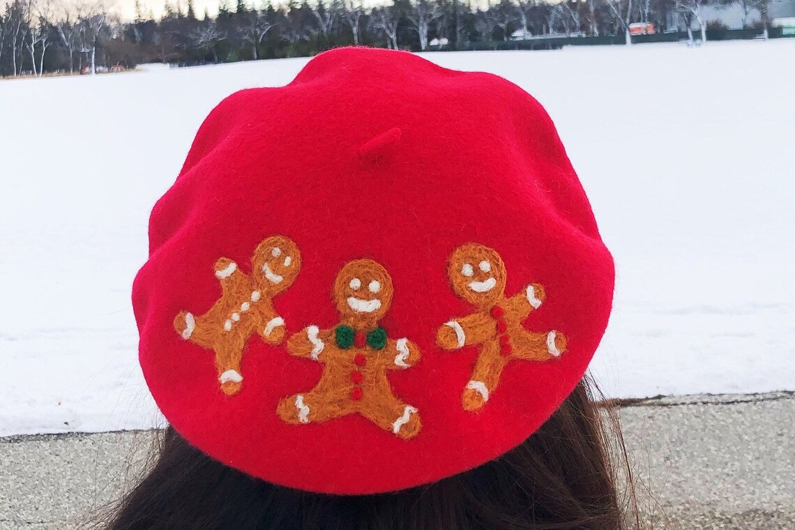 Christmas Cute Wool Beret Hat Ginger Bread Beret Winter Hat - Etsy