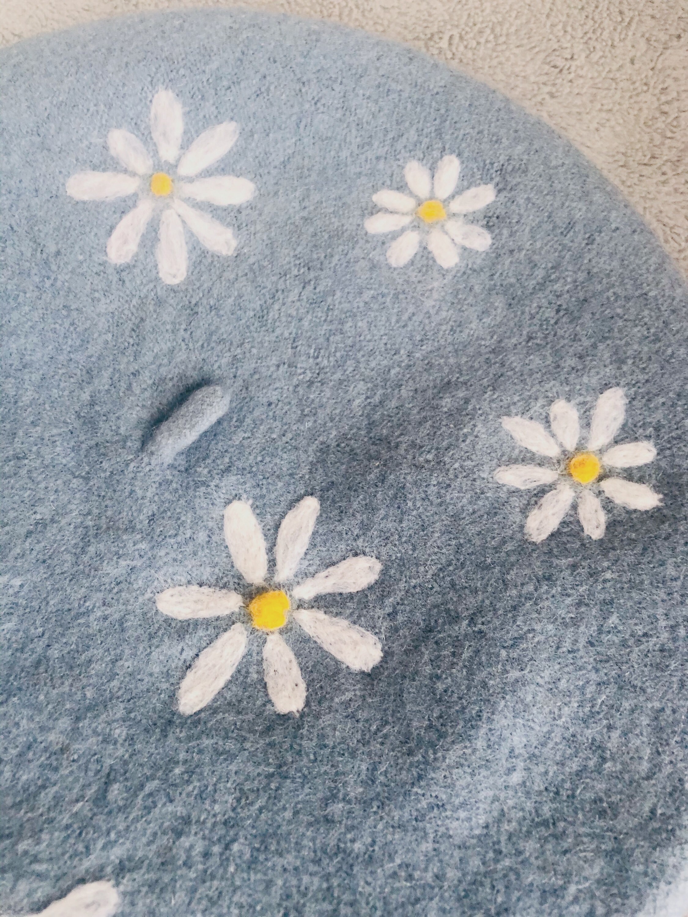 Daisy beret hat blue beret winter hat 100% wool beret hat | Etsy