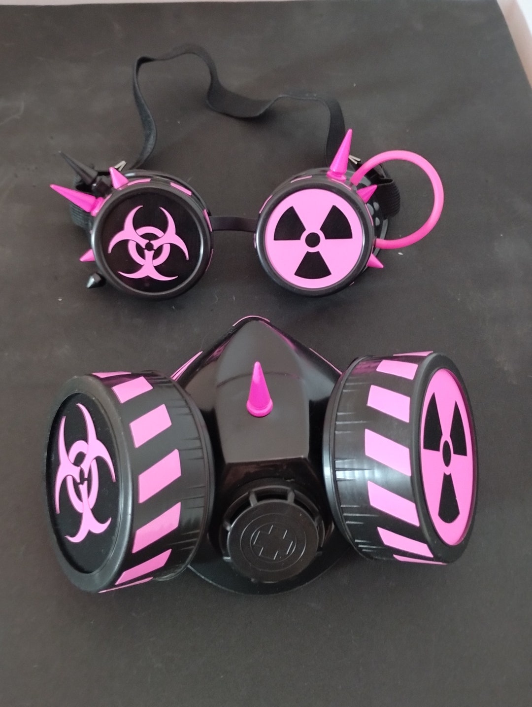 SET Goggles+gas Mask Cybergoth Cosplay Dreads Industrial Dark Pink ...