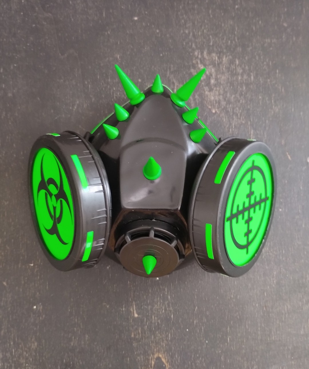 Cyber Mask NEON Green and Black Biohazard Spiked Cybergoth Cyber Mask ...