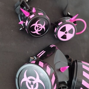 SET Goggles+gas Mask Cybergoth Cosplay Dreads Industrial Dark Pink ...