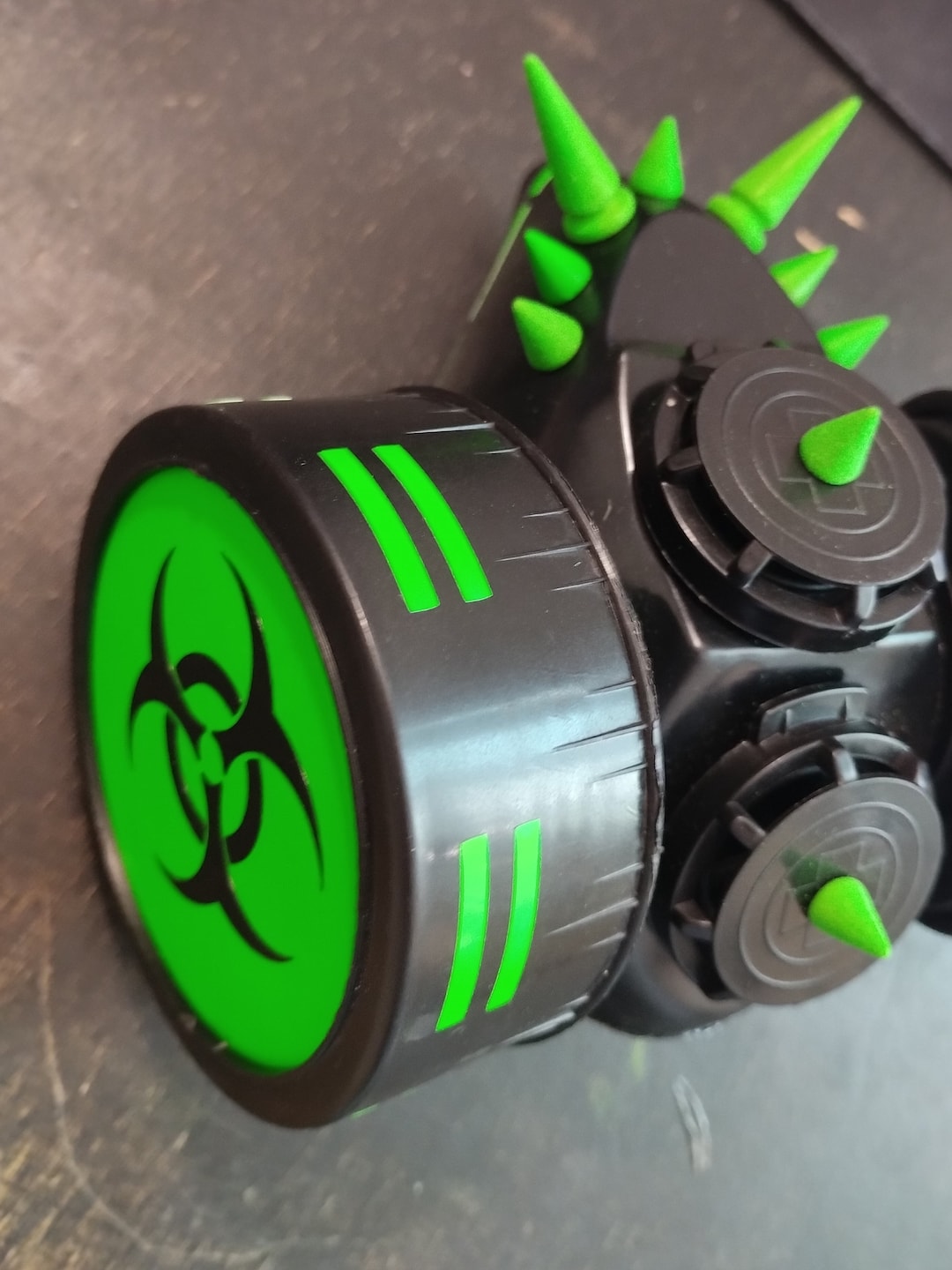 Cyber Mask NEON Green and Black Biohazard Spiked Cybergoth Cyber ...