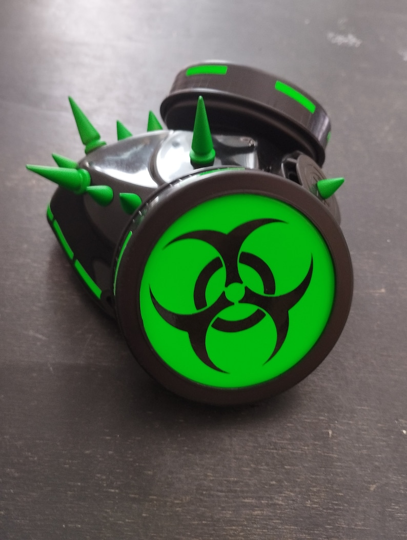 Cyber Mask NEON Green and Black Biohazard Spiked Cybergoth Cyber ...