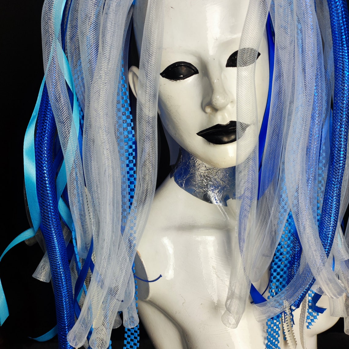 Blue and White Beautiful Cyberlox Ready to Ship Dread Goth - Etsy