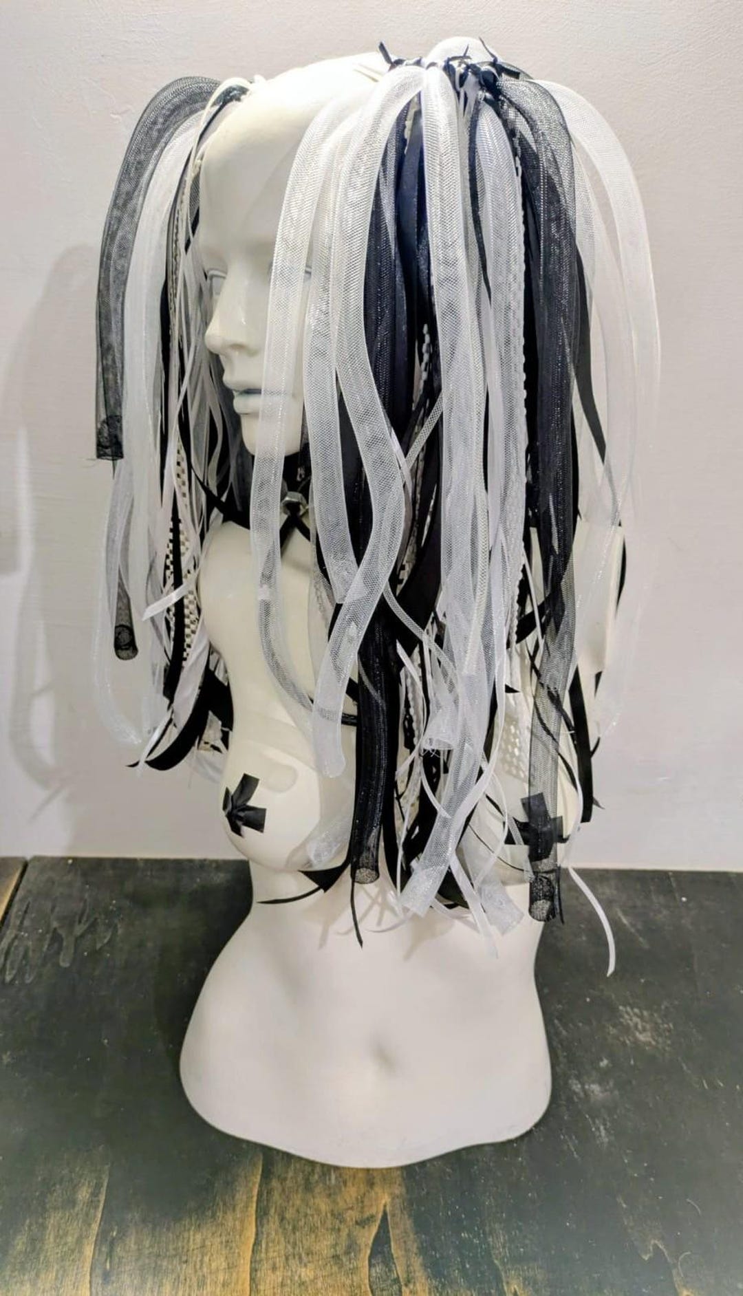 White/black Cyberlox Two Side Tails Cyberghot Dread Dreadlocks Cosplay ...