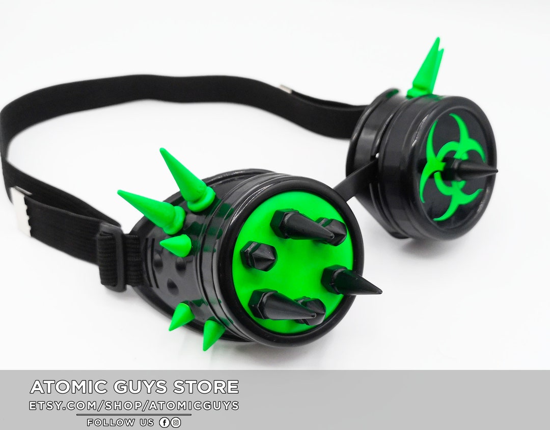NEON Green and Black Spiked Biohazard Goggles Eyeglasses Cosplay ...
