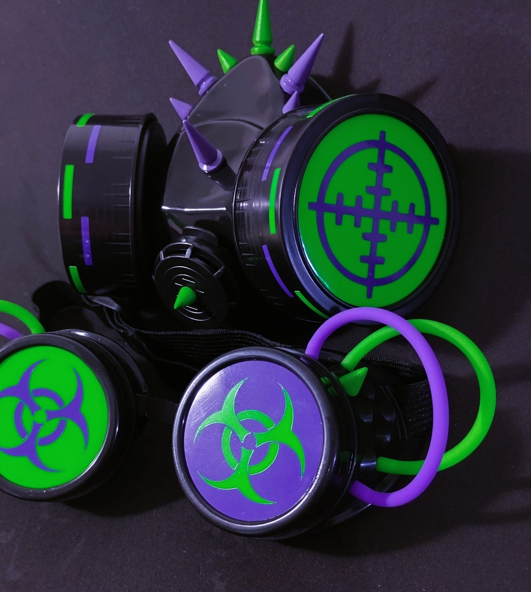 SET Goggles+gas Mask Cybergoth Cosplay Dreads Industrial Dark White ...
