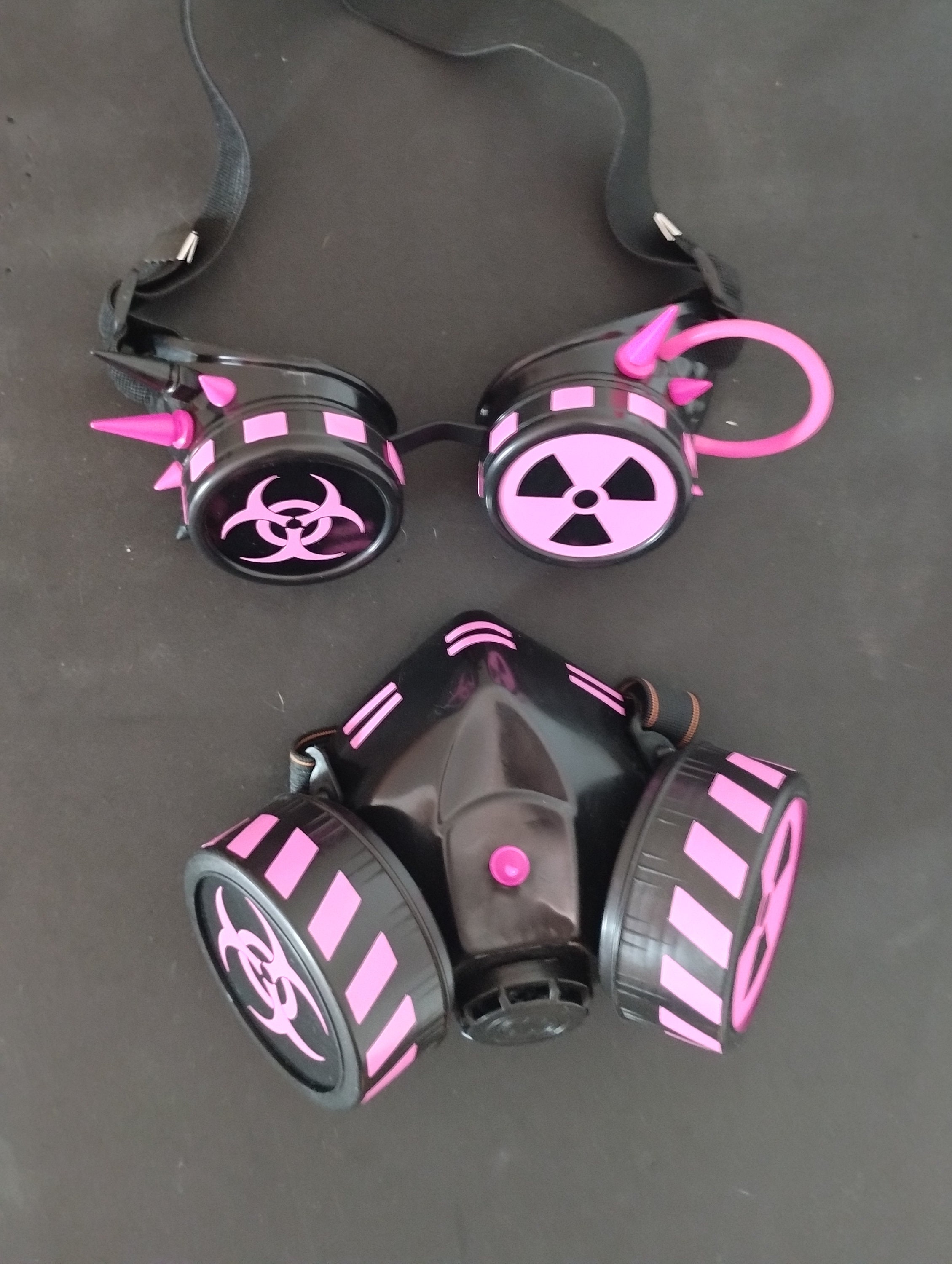 SET Goggles+gas Mask Cybergoth Cosplay Dreads Industrial Dark Pink ...