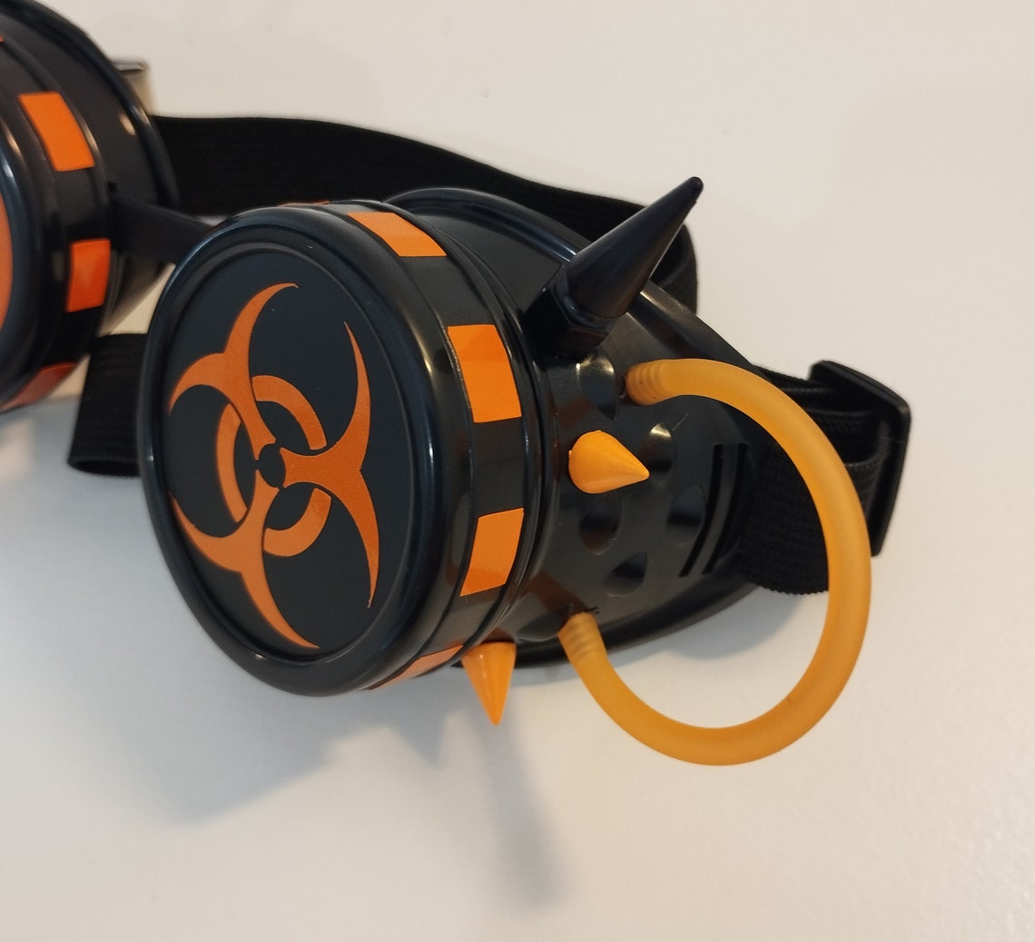 Orange and Black Cybergoth Goggles With Radioactivity and Biohazard ...
