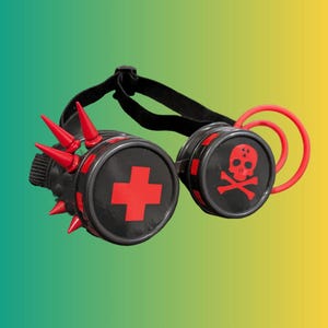 Red and Black Cybergoth Goggles With Custom Lens Sign Eyeglasses ...