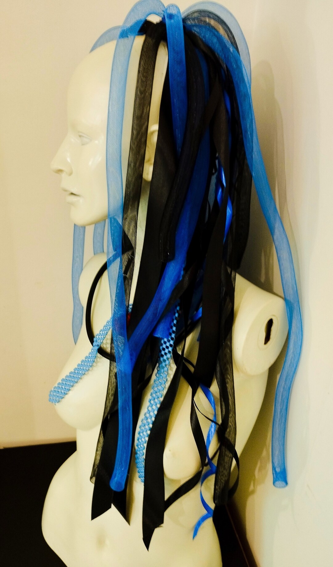 Blue/black Cyberlox SINGLE HORSE TAIL Cyberghot Dread Dreadlocks ...