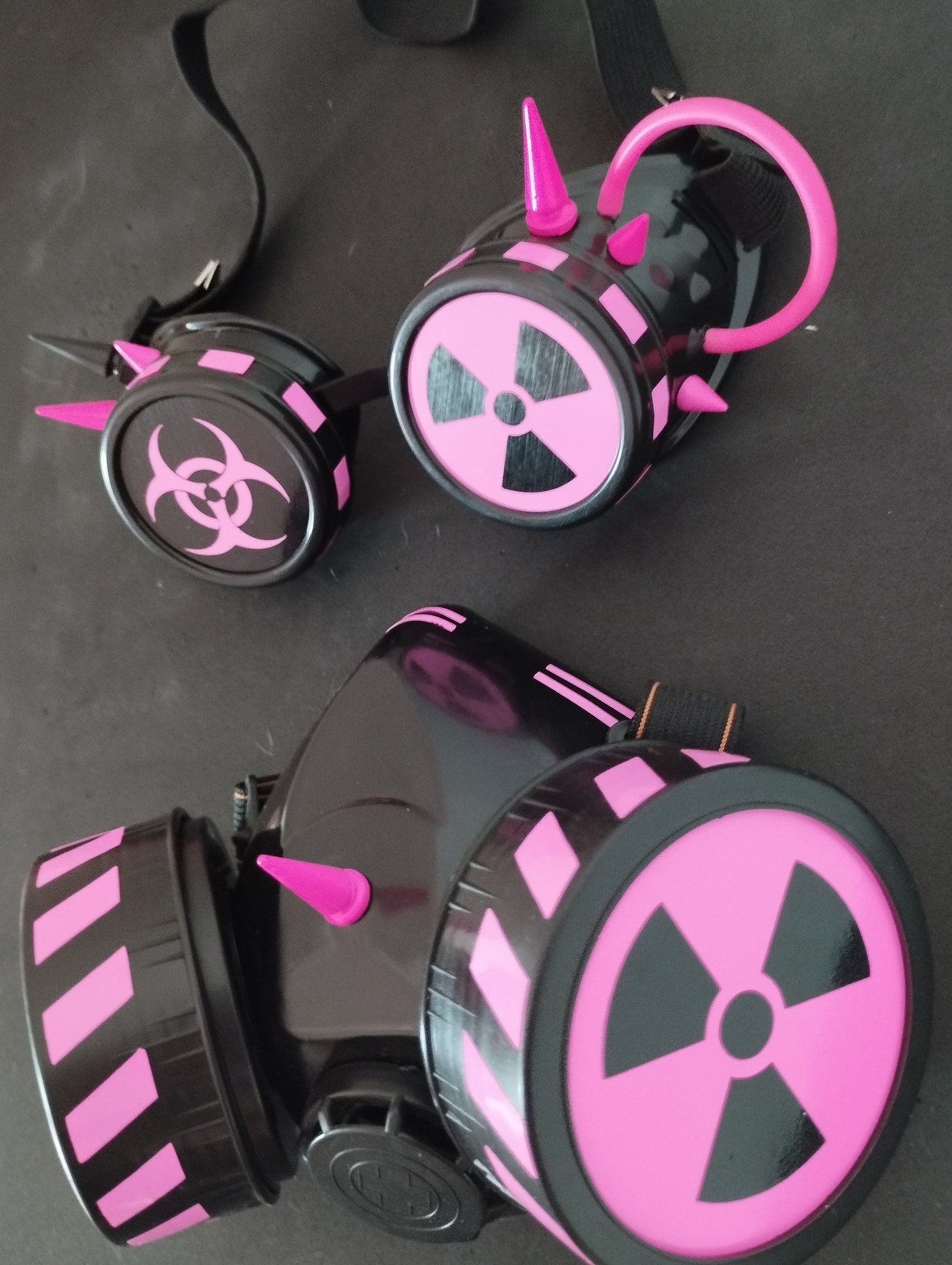 SET Goggles+gas Mask Cybergoth Cosplay Dreads Industrial Dark Pink ...