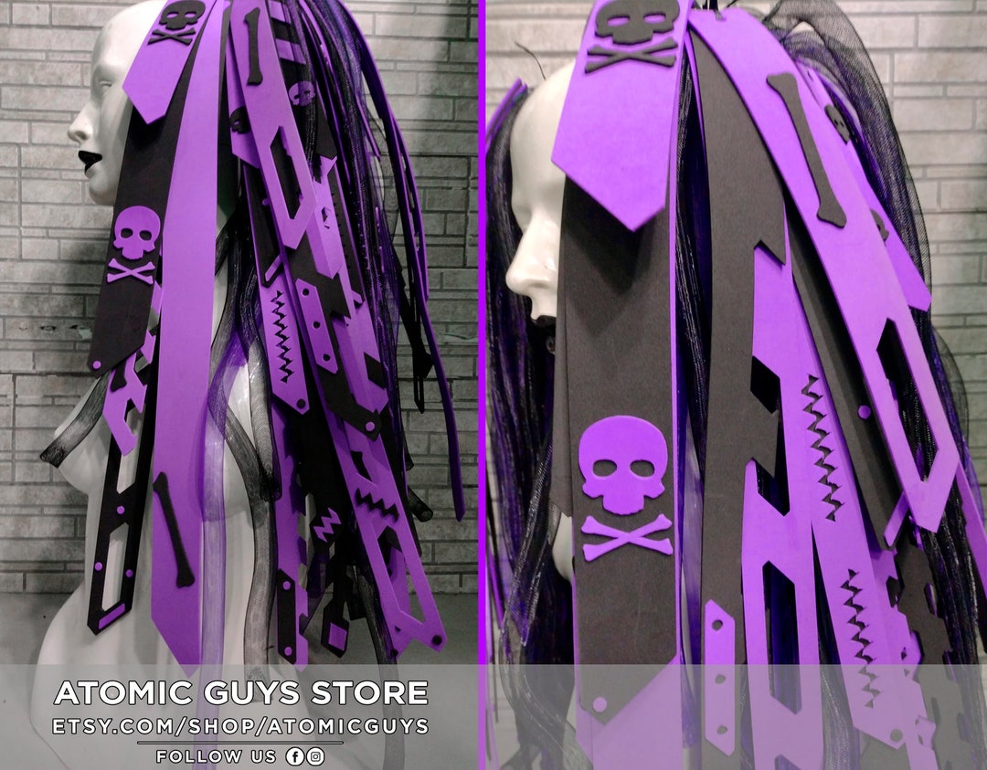 Purple and Black Beautiful Cyberlox Headdress Dreads Skull Goth Theme ...