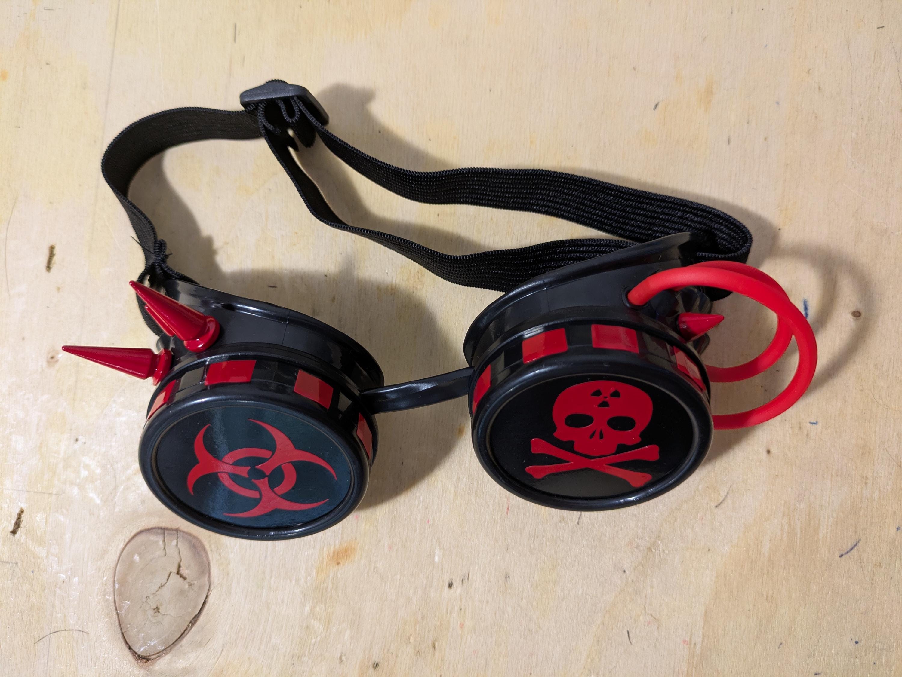 Red and Black Cybergoth Goggles With Custom Lens Sign Eyeglasses ...