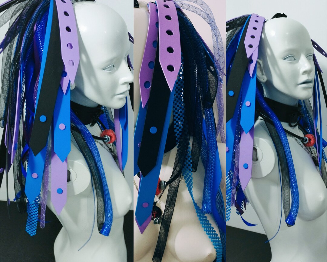 Blue/purple/black Cyberlox Ponytail Wig Cyberghot Dread Dreadlocks ...