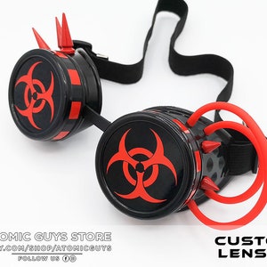 Red and Black Cybergoth Goggles With Custom Lens Sign Eyeglasses ...