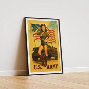 Vintage WWII Pin up Poster: Retro US Army Patriotic Art (digital ...