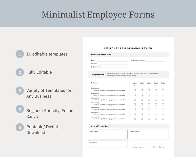 Customizable Employee Evaluation Form - Digital Template for Businesses ...